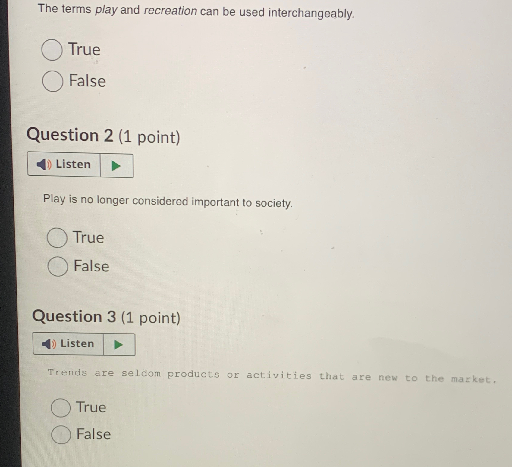 Solved The terms play and recreation can be used | Chegg.com