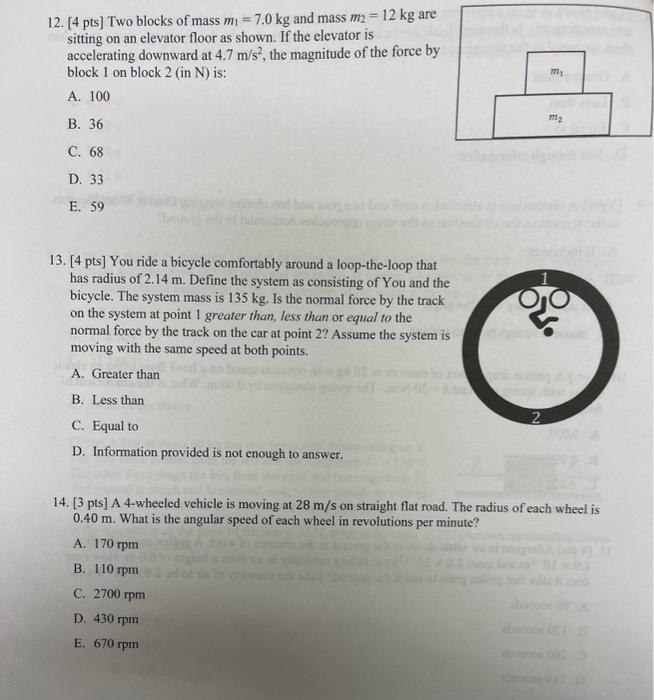 Solved 12. [4 pts] Two blocks of mass m1=7.0 kg and mass | Chegg.com
