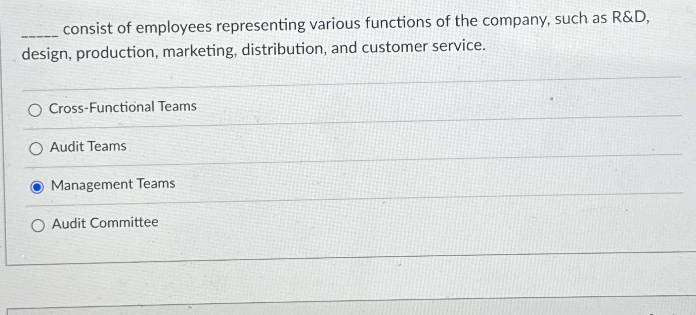 Solved consist of employees representing various functions | Chegg.com