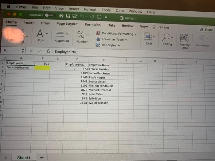 Solved name.xlsx Please see the attached workbook. Which of | Chegg.com