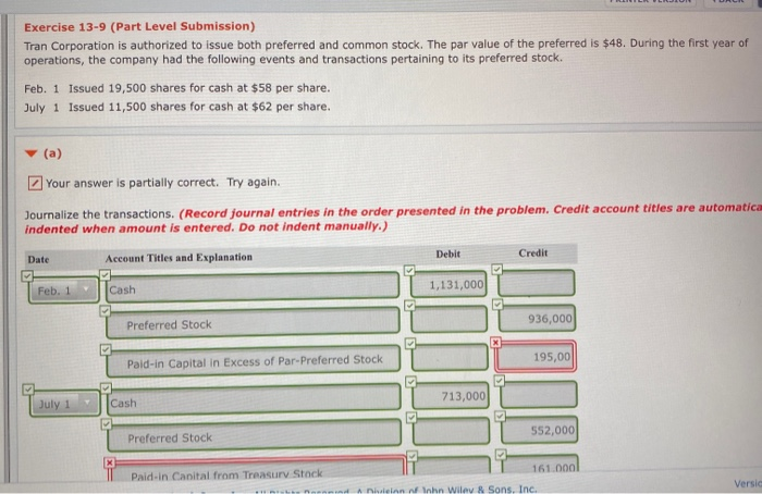 Solved Exercise 13-9 (Part Level Submission) Tran | Chegg.com