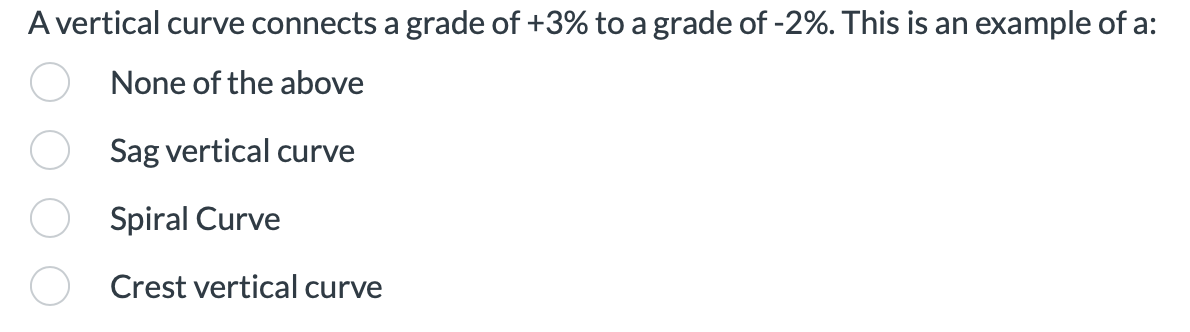 Solved A vertical curve connects a grade of +3% ﻿to a grade | Chegg.com