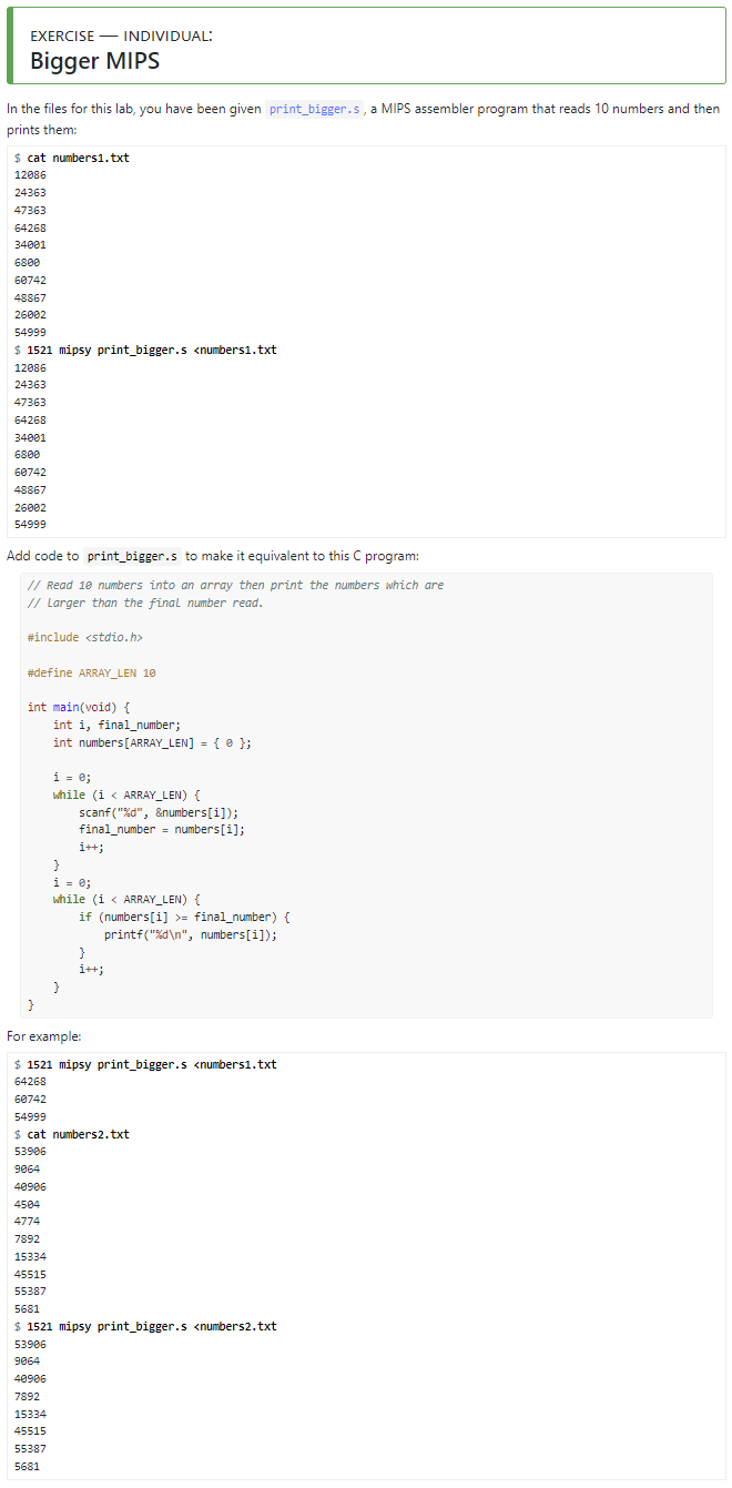 Solved EXERCISE — ﻿INDIVIDUAL:Bigger MIPSIn the files for | Chegg.com