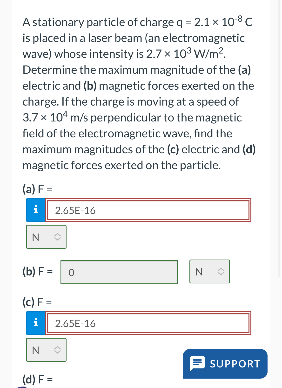 Solved A stationary particle of charge q=2.1×10-8C ﻿is | Chegg.com