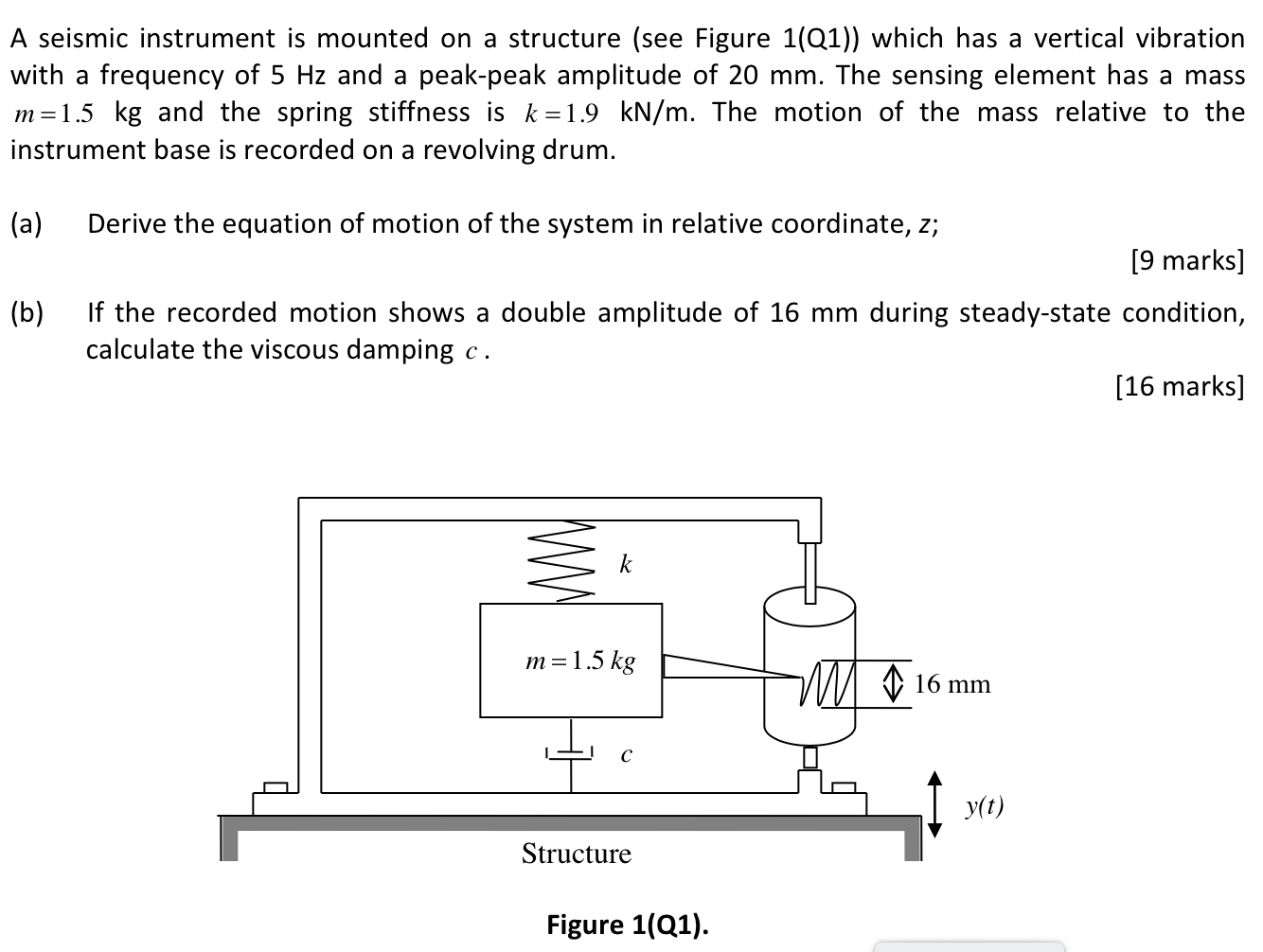 Solved A seismic instrument is mounted on a structure (see | Chegg.com