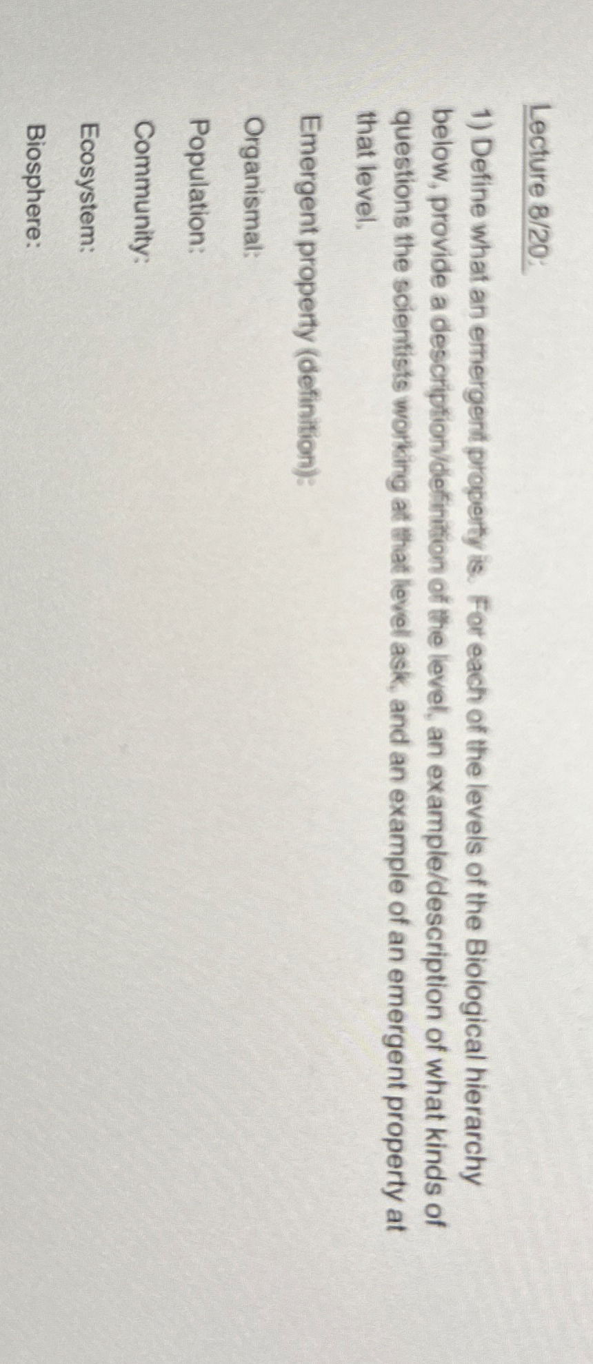 Solved Lecture 8/20:Define what an emergent property is. | Chegg.com
