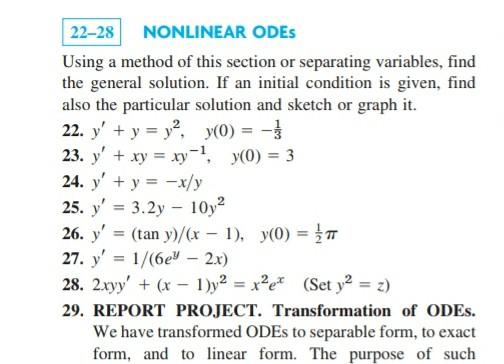 Solved 22-28 NONLINEAR ODES Using a method of this section | Chegg.com