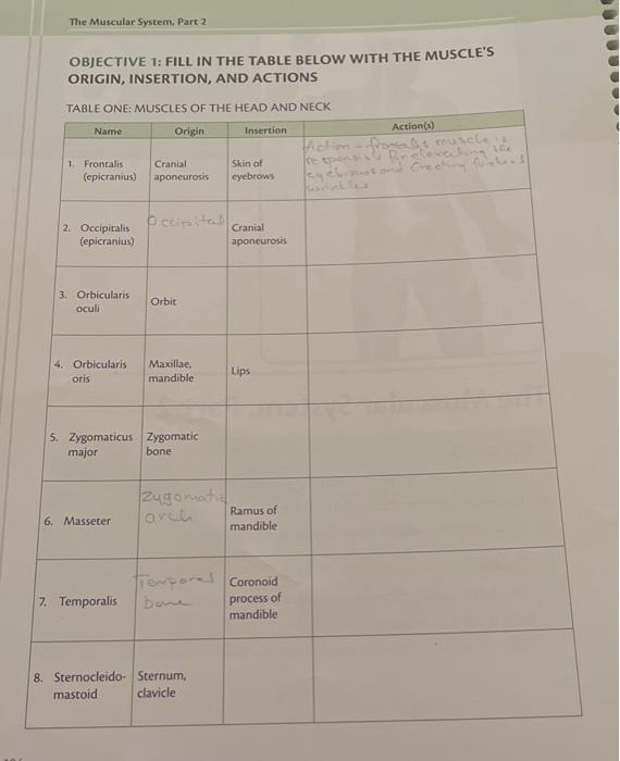 Solved OBJECTIVE 1: FILL IN THE TABLE BELOW WITH THE | Chegg.com