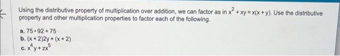 Solved Using the distributive property of multiplication | Chegg.com