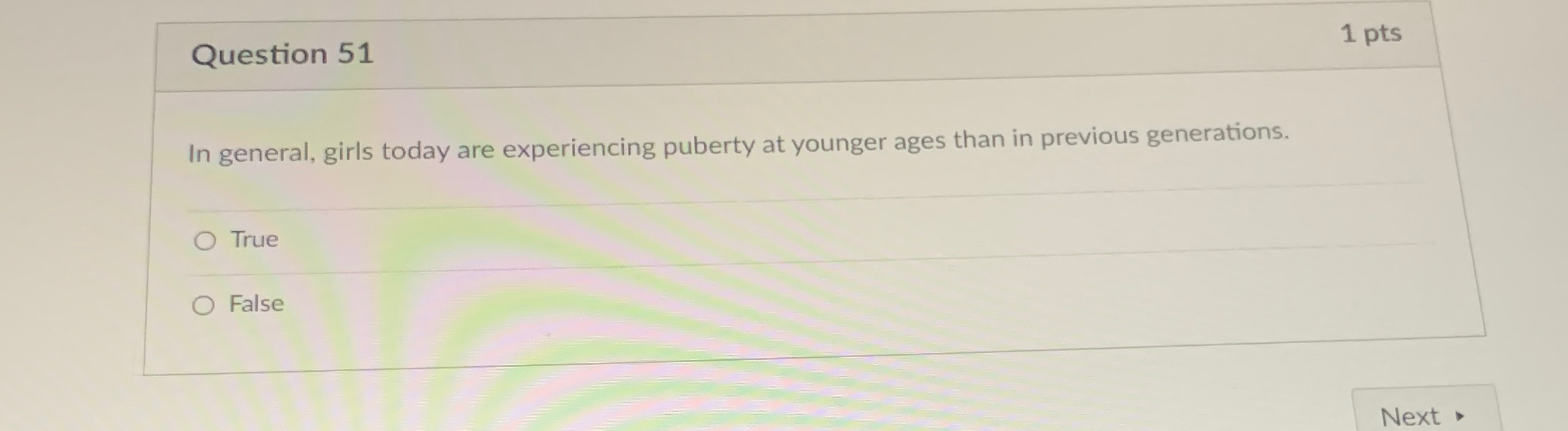 Solved Question 511 ﻿ptsIn general, girls today are | Chegg.com
