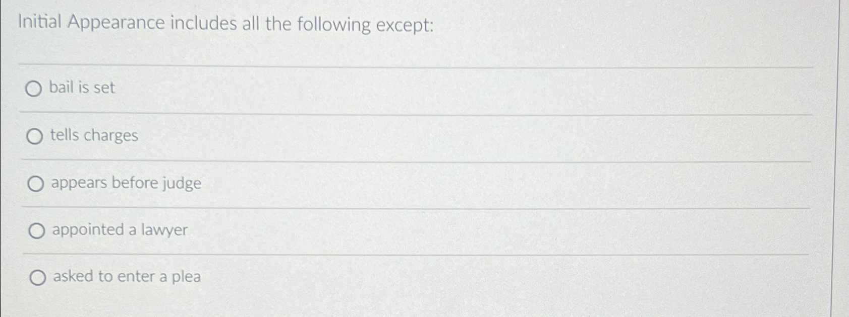 Solved Initial Appearance includes all the following | Chegg.com