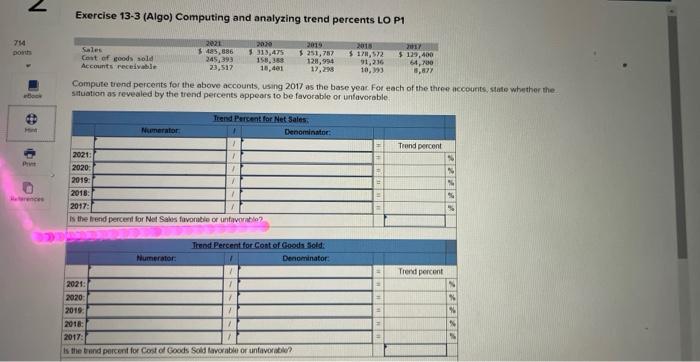 Solved Exercise 13-3 (Algo) Computing and analyzing trend | Chegg.com Solved Exercise 13-3 (Algo) Computing and analyzing trend | Chegg.com