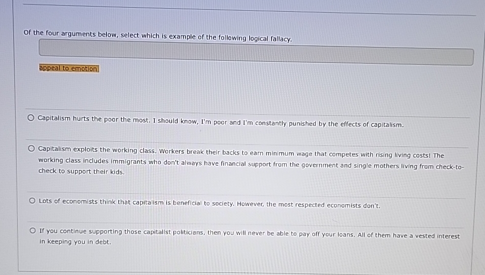 Solved Of the four arguments below, select which is example | Chegg.com