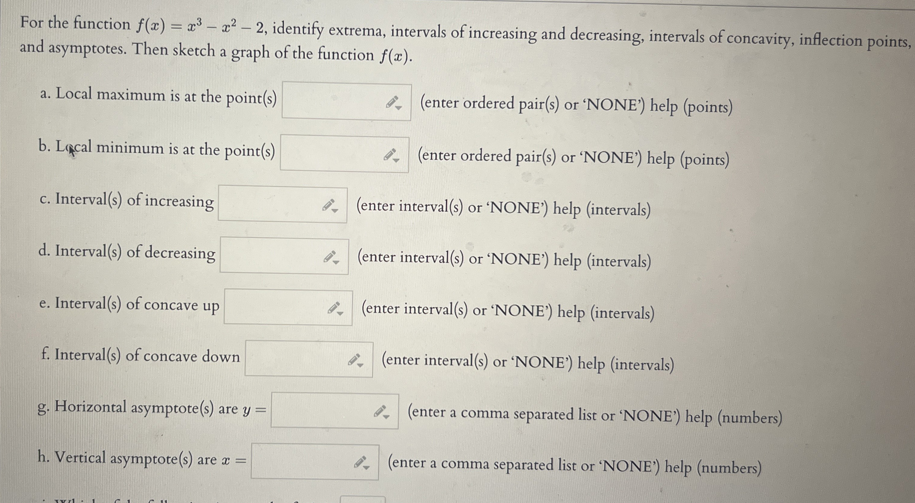 Solved For the function f(x)=x3-x2-2, ﻿identify extrema, | Chegg.com
