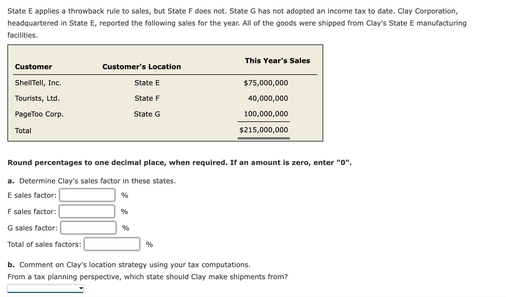 Solved State E applies a throwback rule to sales, but State | Chegg.com