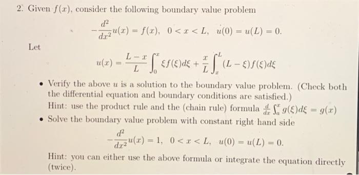 Solved 2. Given f(x), consider the following boundary value | Chegg.com