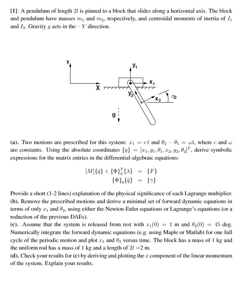 [1]: A pendulum of length 2l ﻿is pinned to a block | Chegg.com
