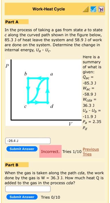 Solved Work-Heat Cycle Part A In the process of taking a gas | Chegg.com