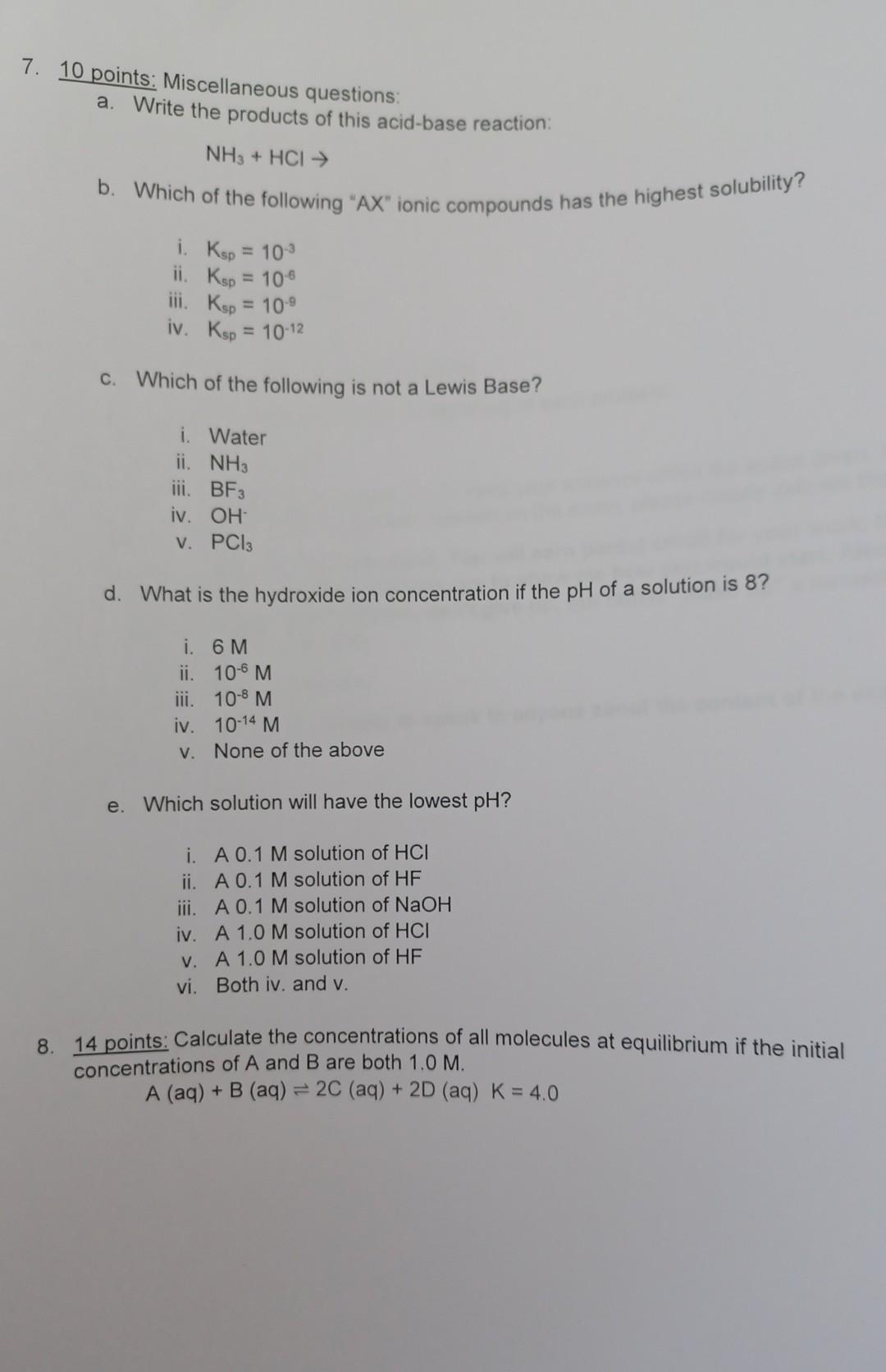 Solved 7. 10 points: Miscellaneous questions: a. Write the | Chegg.com