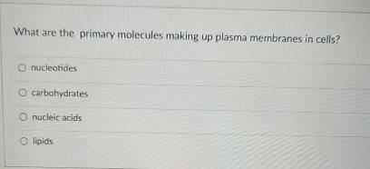 Solved What are the primary molecules making up plasma | Chegg.com