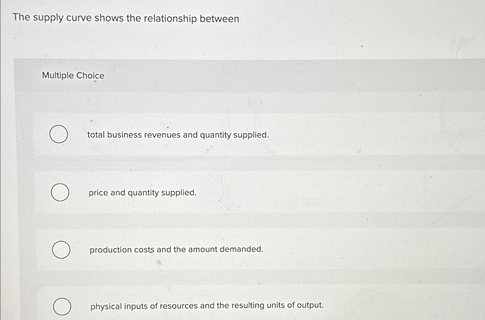 Solved The supply curve shows the relationship | Chegg.com