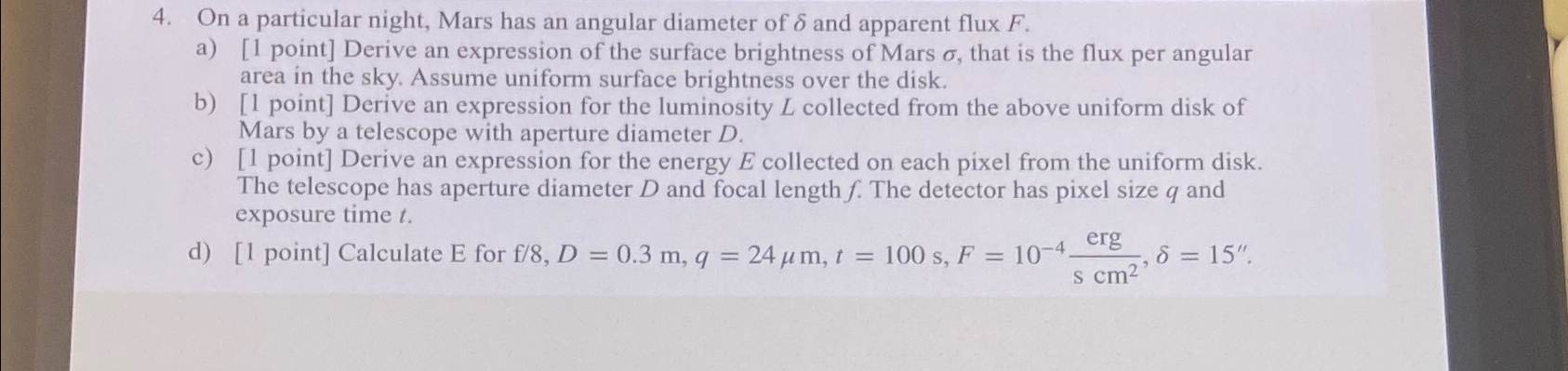 Solved On a particular night, Mars has an angular diameter | Chegg.com