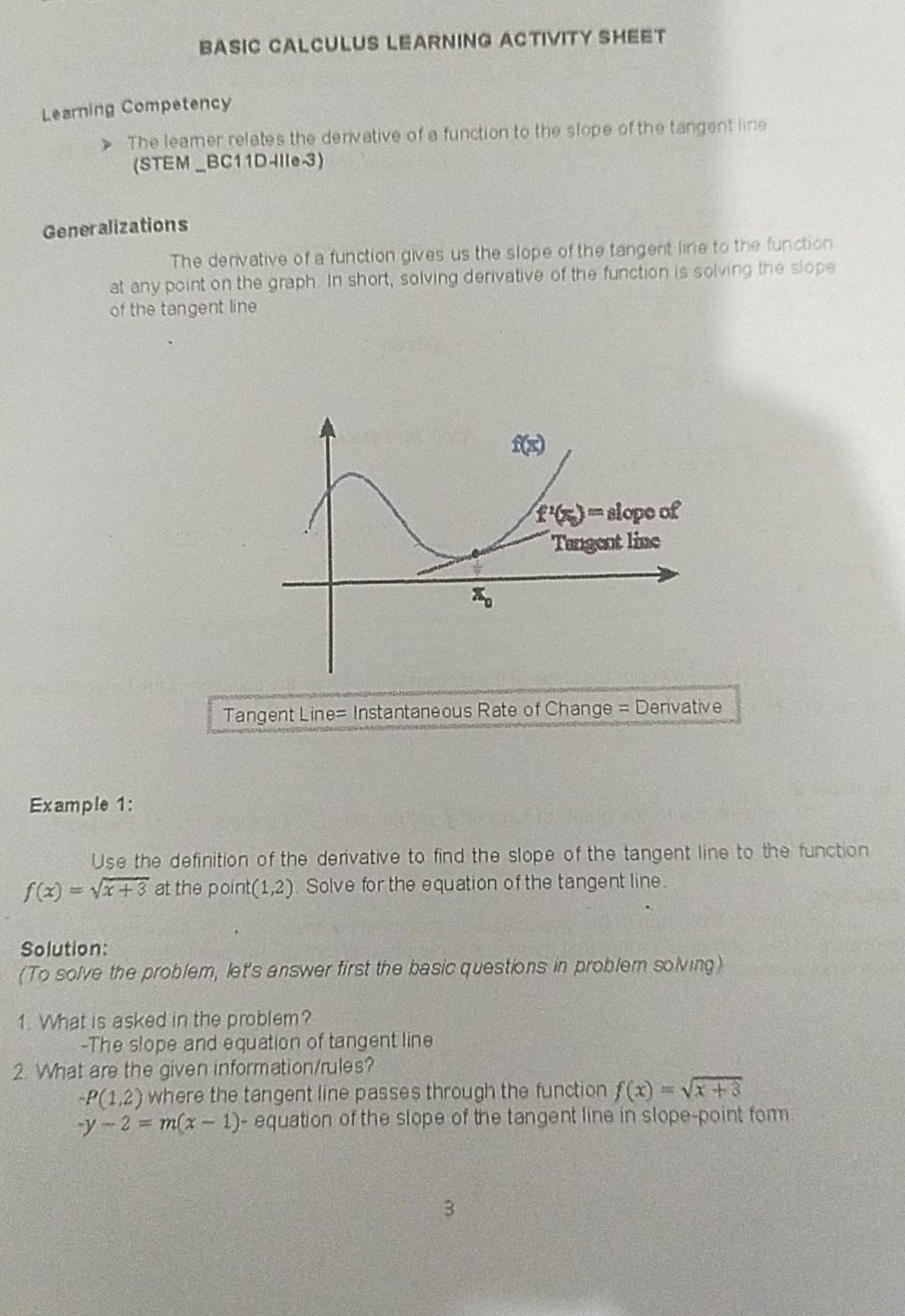 Solved BASIC CALCULUS LEARNING ACTIVITY SHEET Learning | Chegg.com