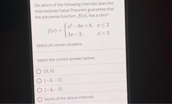 Solved On which of the following intervals does the | Chegg.com