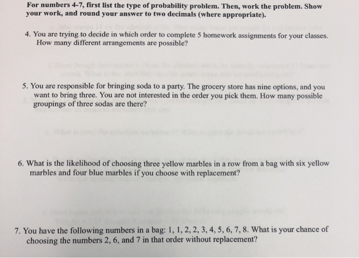 Solved For numbers 4-7, first list the type of probability | Chegg.com