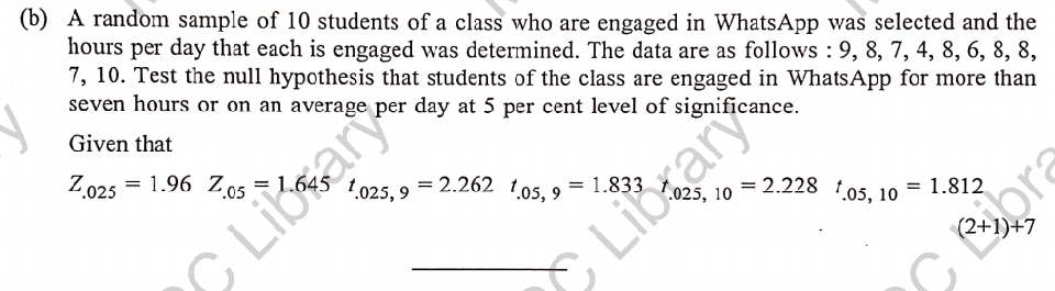 Solved (b) ﻿A random sample of 10 ﻿students of a class who | Chegg.com