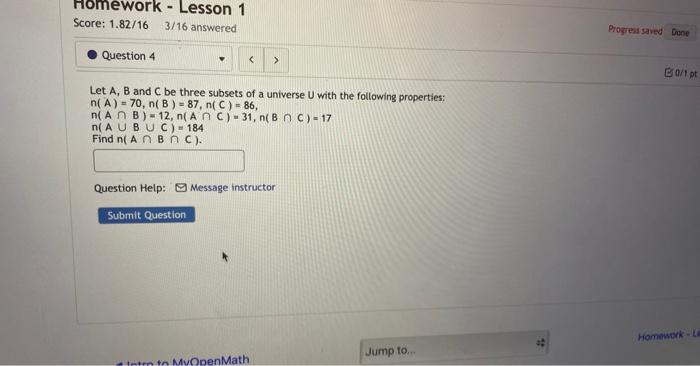 Solved Let A,B and C be three subsets of a universe U with | Chegg.com