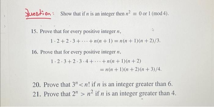 Solved Question: Show that if n is an integer then n2≡0 or | Chegg.com