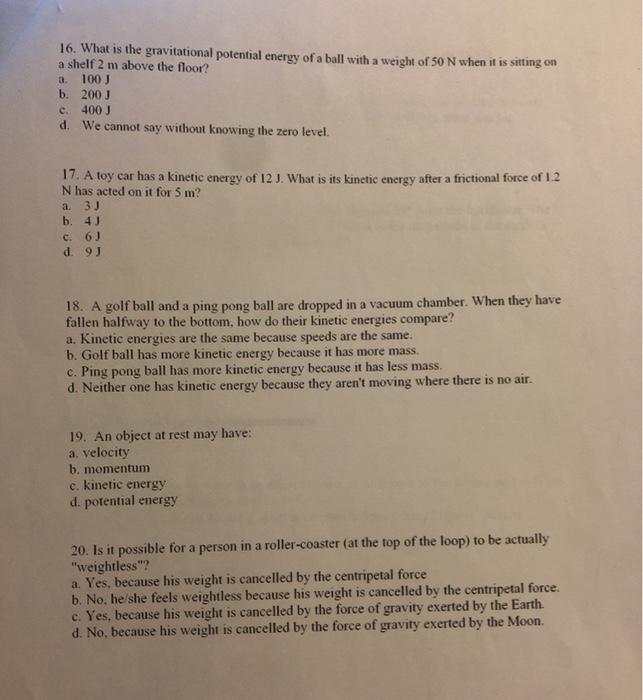 Solved a 16. What is the gravitational potential energy of a | Chegg.com
