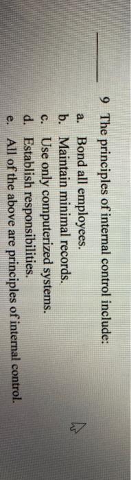 Solved 9 The principles of internal control include: a. Bond | Chegg.com