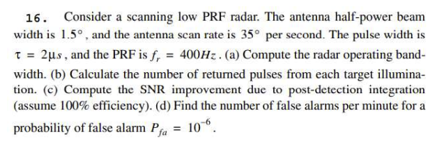 Solved Consider a scanning low PRF radar. The antenna | Chegg.com