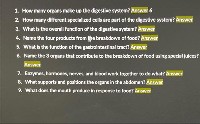 Solved 1. How many organs make up the digestive system? | Chegg.com