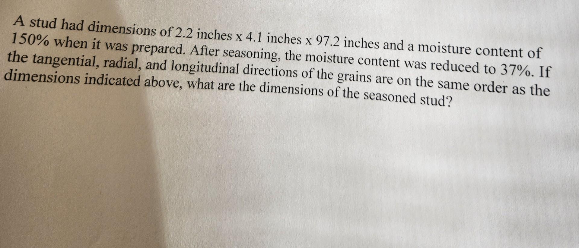 A stud had dimensions of 2.2 inches x 4.1 inches | Chegg.com