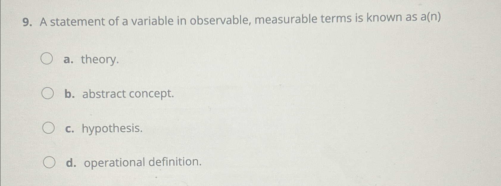 Solved A statement of a variable in observable, measurable | Chegg.com