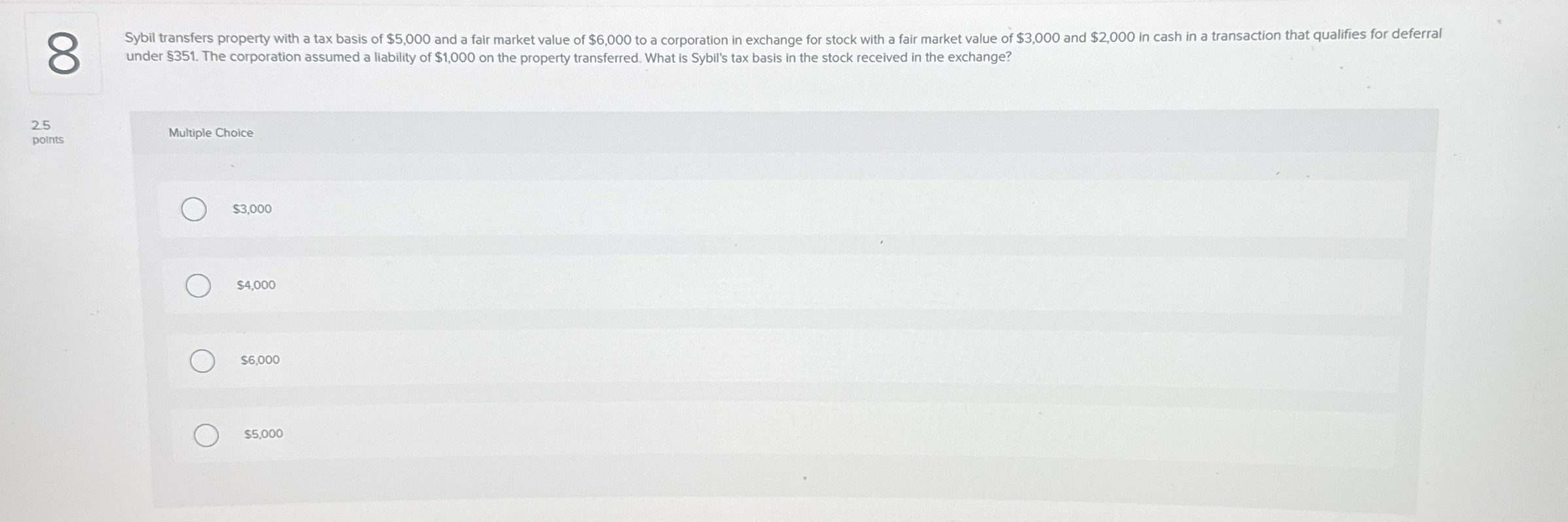 Solved 8under $351. ﻿The corporation assumed a liability of | Chegg.com