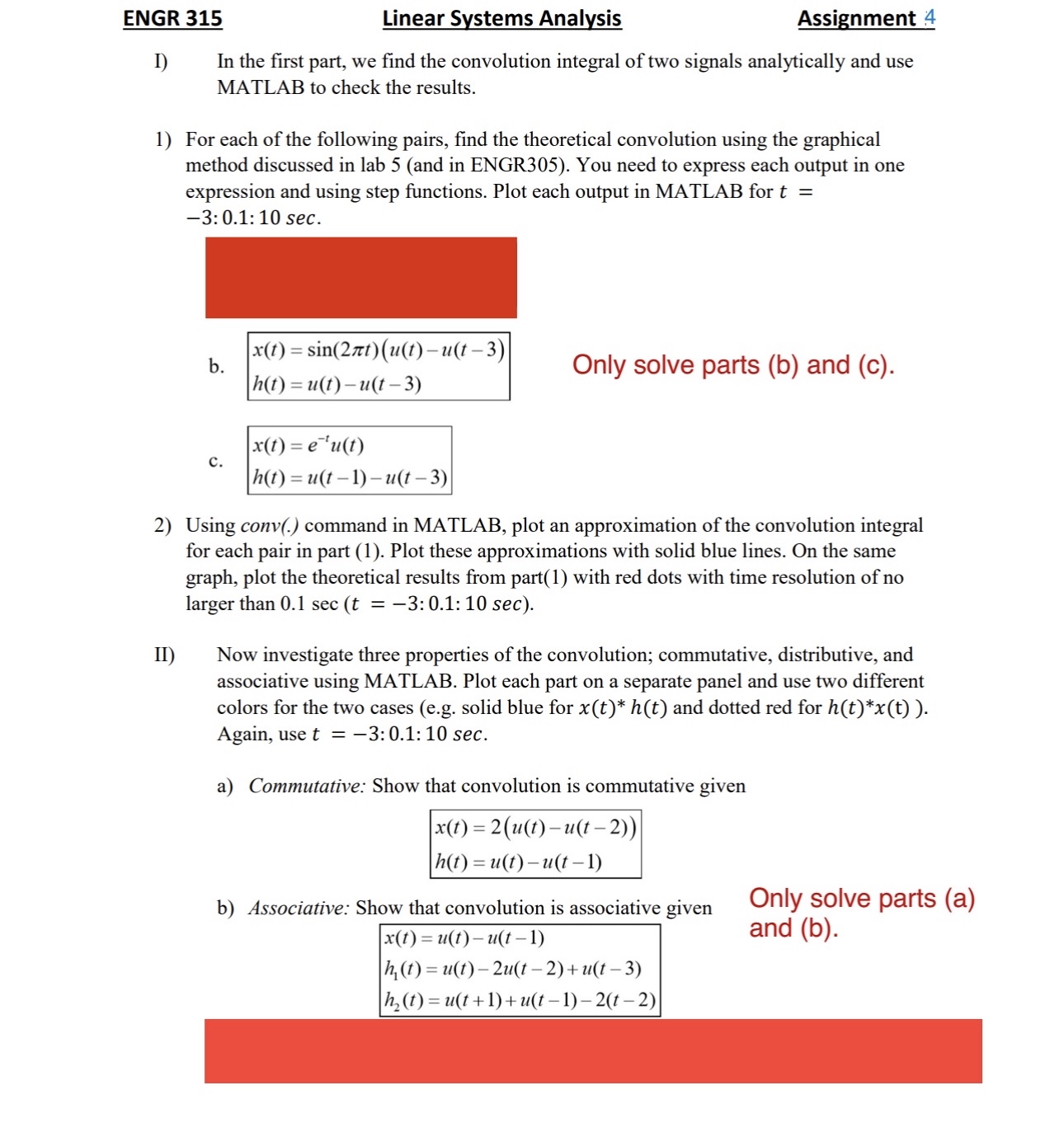 Solved ENGR 315Linear Systems AnalysisAssignment 4I) ﻿In the | Chegg.com