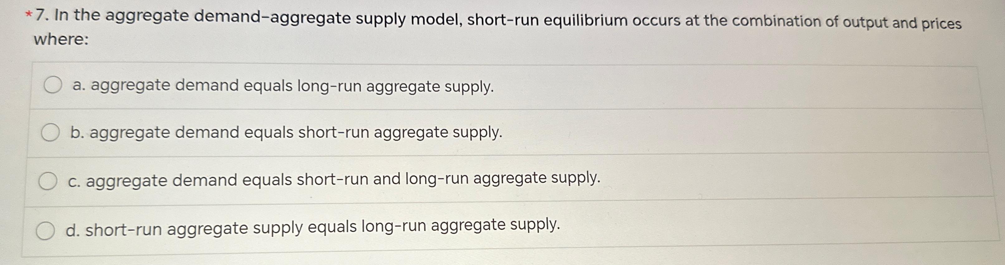 Solved *7. ﻿In the aggregate demand-aggregate supply model, | Chegg.com