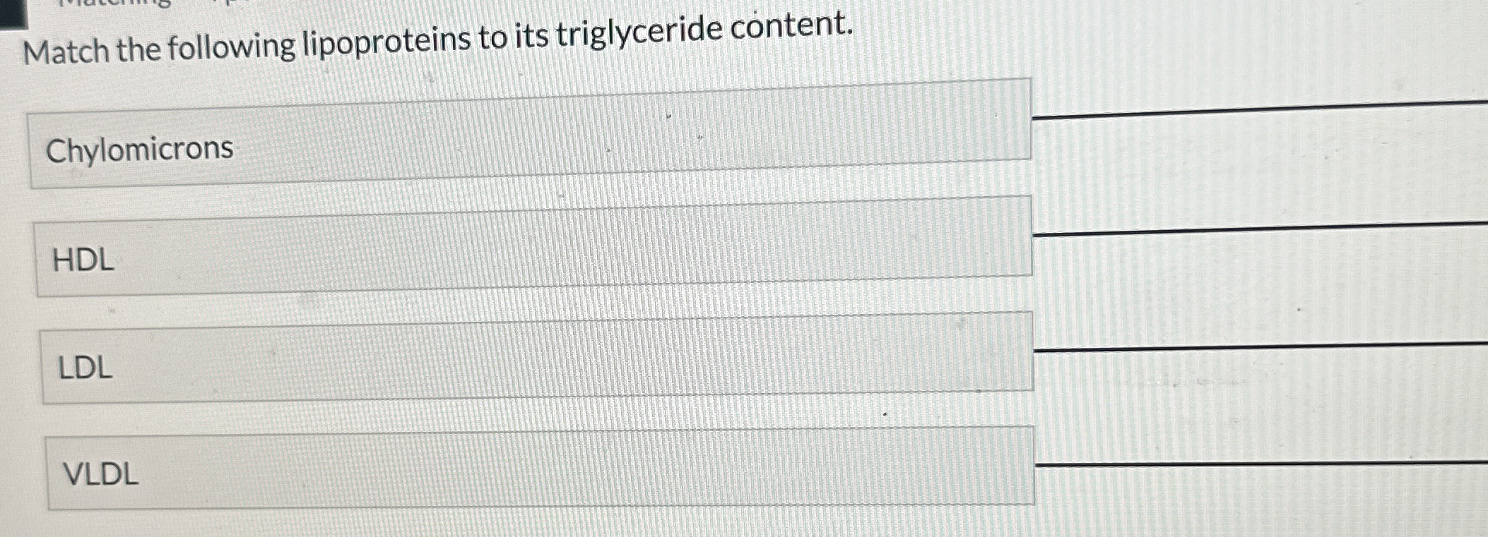 Solved Match the following lipoproteins to its triglyceride | Chegg.com