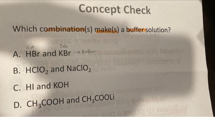 Solved Concept Check Which combination(s) make(s) a buffer | Chegg.com