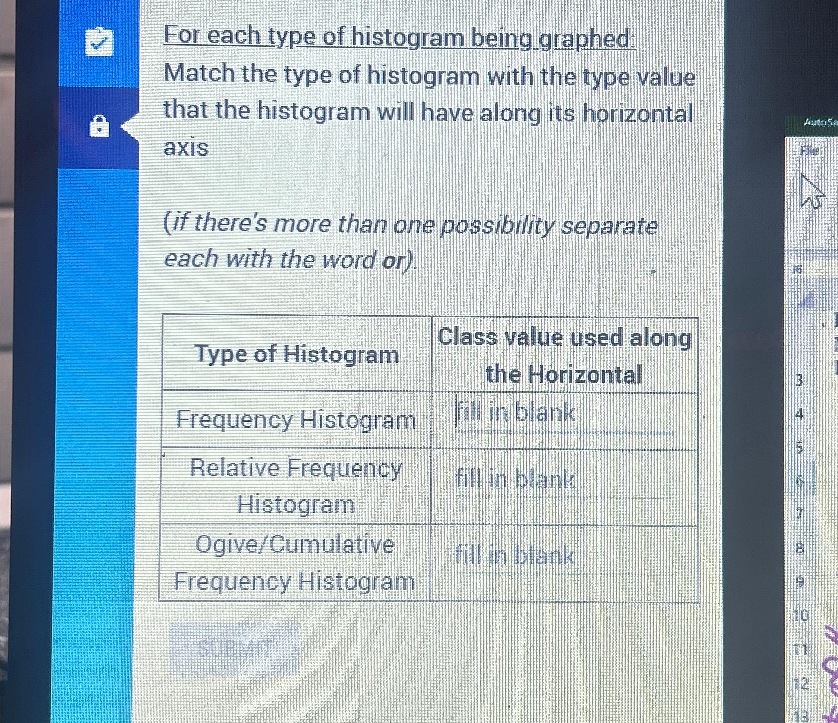 For each type of histogram being graphed: Match the | Chegg.com