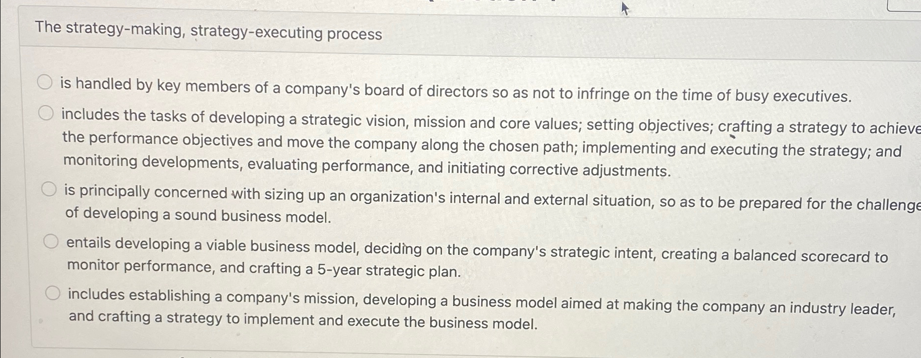 Solved The strategy-making, strategy-executing processis | Chegg.com