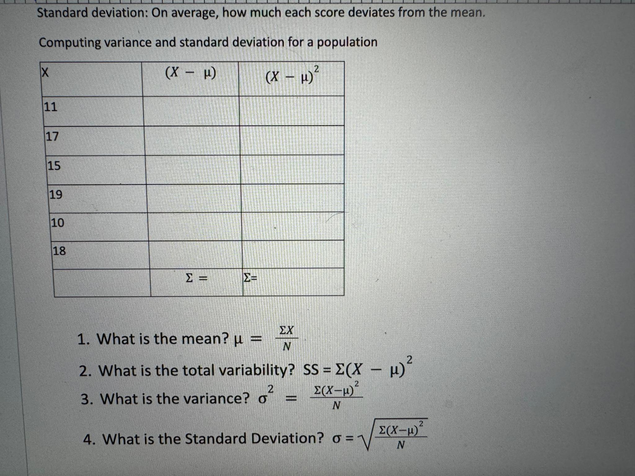 Solved Standard deviation: On average, how much each score | Chegg.com