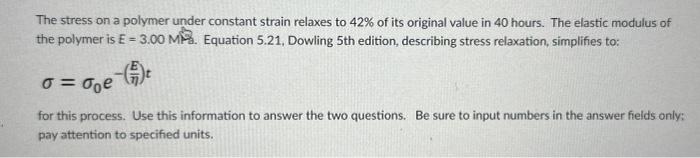 [Solved]: The stress on a polymer under constant strain rel