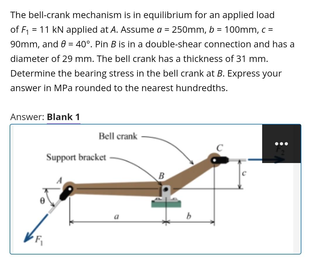 Solved = = = The bell-crank mechanism is in equilibrium for | Chegg.com