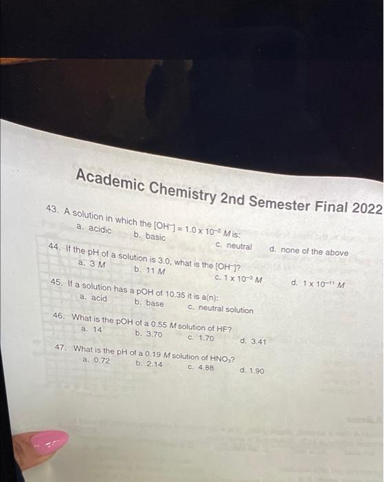 Solved Academic Chemistry 2nd Semester Final 2022 43. A | Chegg.com