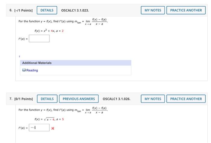 nction y=f(x), find f′(a) using | Chegg.com